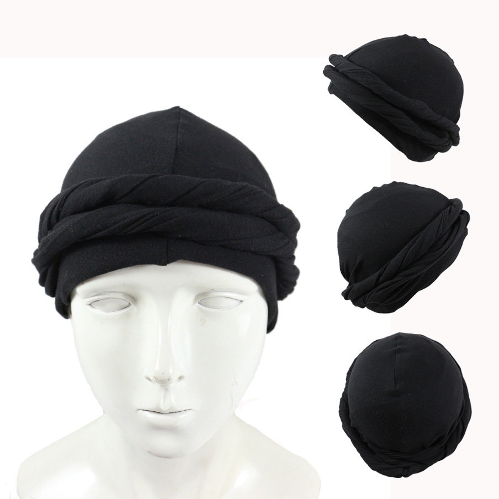 Men Black Halo Turban Headwrap Pretied Satin Lined Durag - Etsy