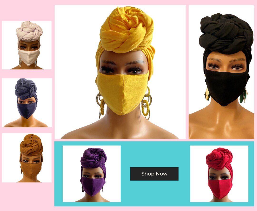 Jersey Knit Head Wrap/ Scarf With Matching Face Mask/african Headwrap ...