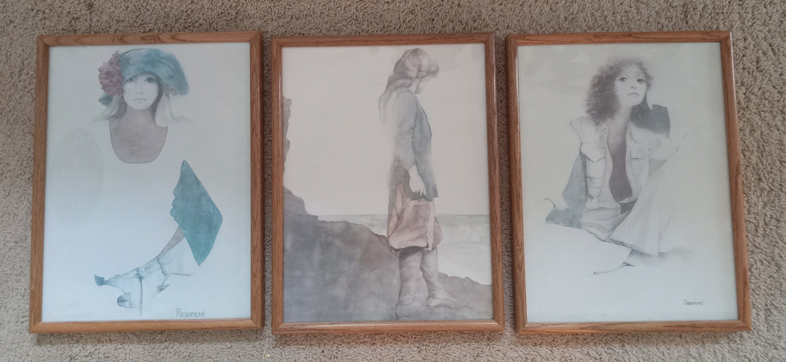 Vintage Christine Rosemond Trio of Lithos Framed in Oak - Etsy