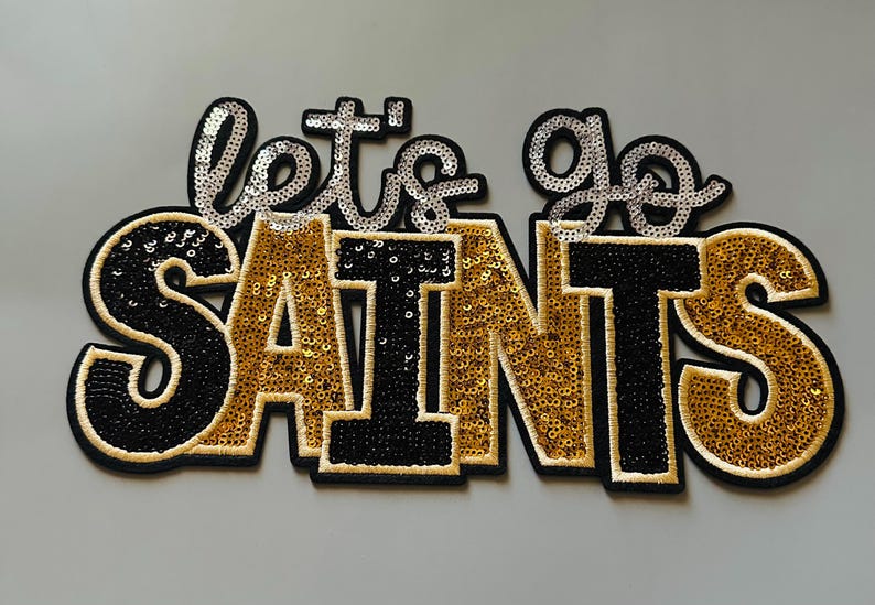 Saints Sequin Patch | Gold & Black Iron-on Football Patch (9x11 In) - Etsy