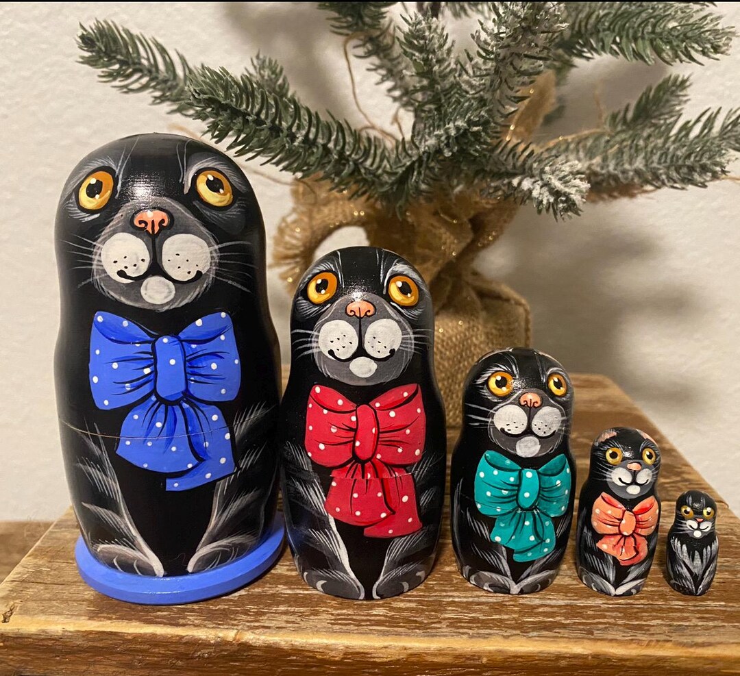 Russian Nesting Dolls Black Cats!! 5 Pieces! Beautiful Set! - Etsy