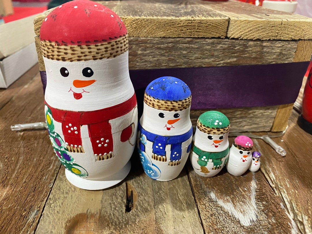 Russian Nesting Dolls Snowman Family 5 Pieces Beautiful - Etsy