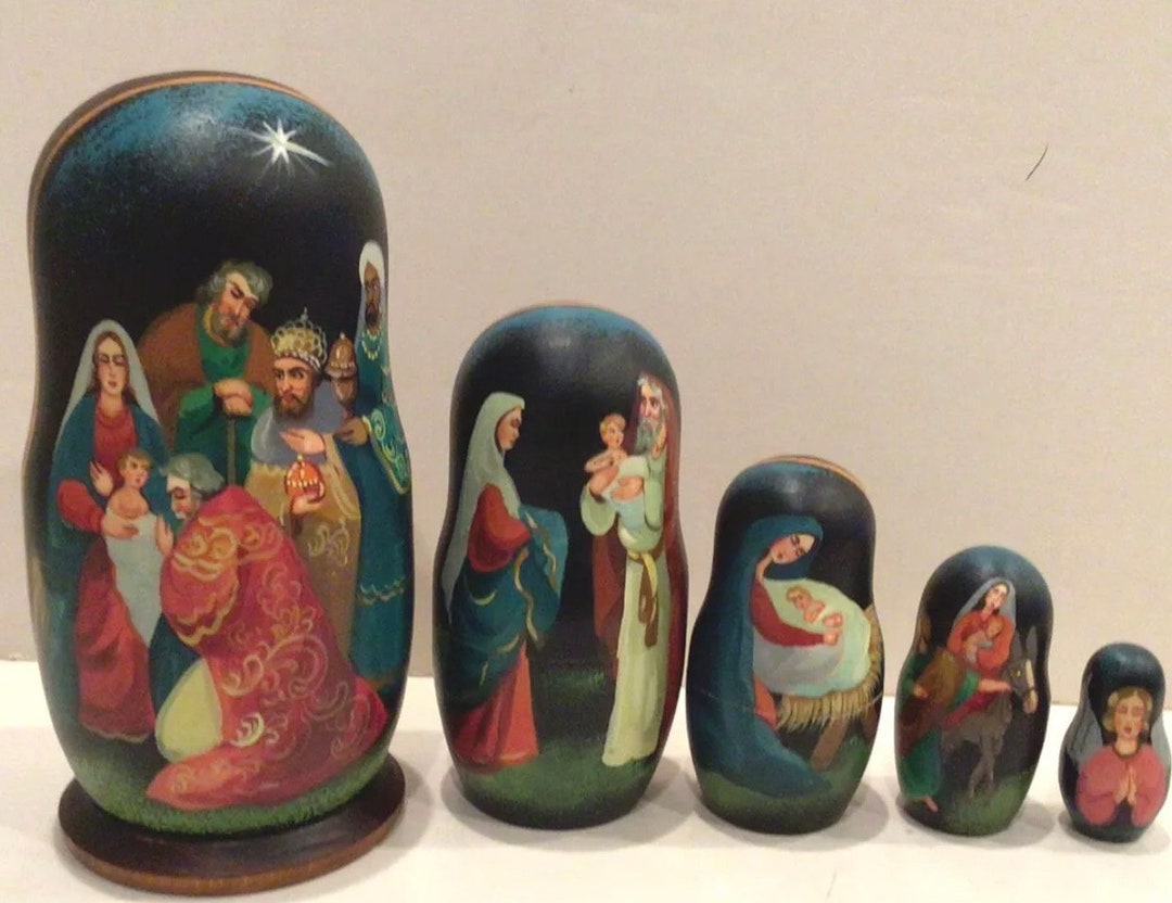 Russian Nesting Dolls NATIVITY Beautiful Set 5 Pieces Signed by Artist ...