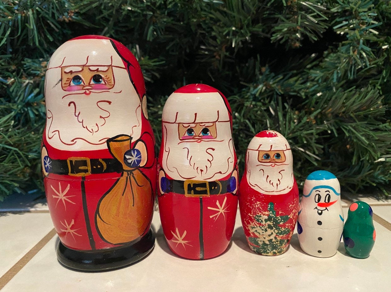 Russian Nesting Dolls Beautiful Santa!! Dark Red! 5 Pieces! Decor ...