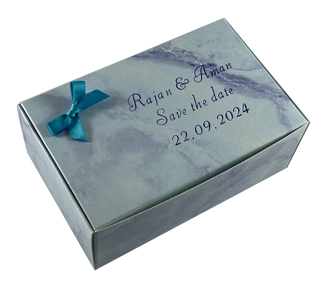 Save the Date Personalised Boxes With Satin Bow, Mithai Box Suitable ...