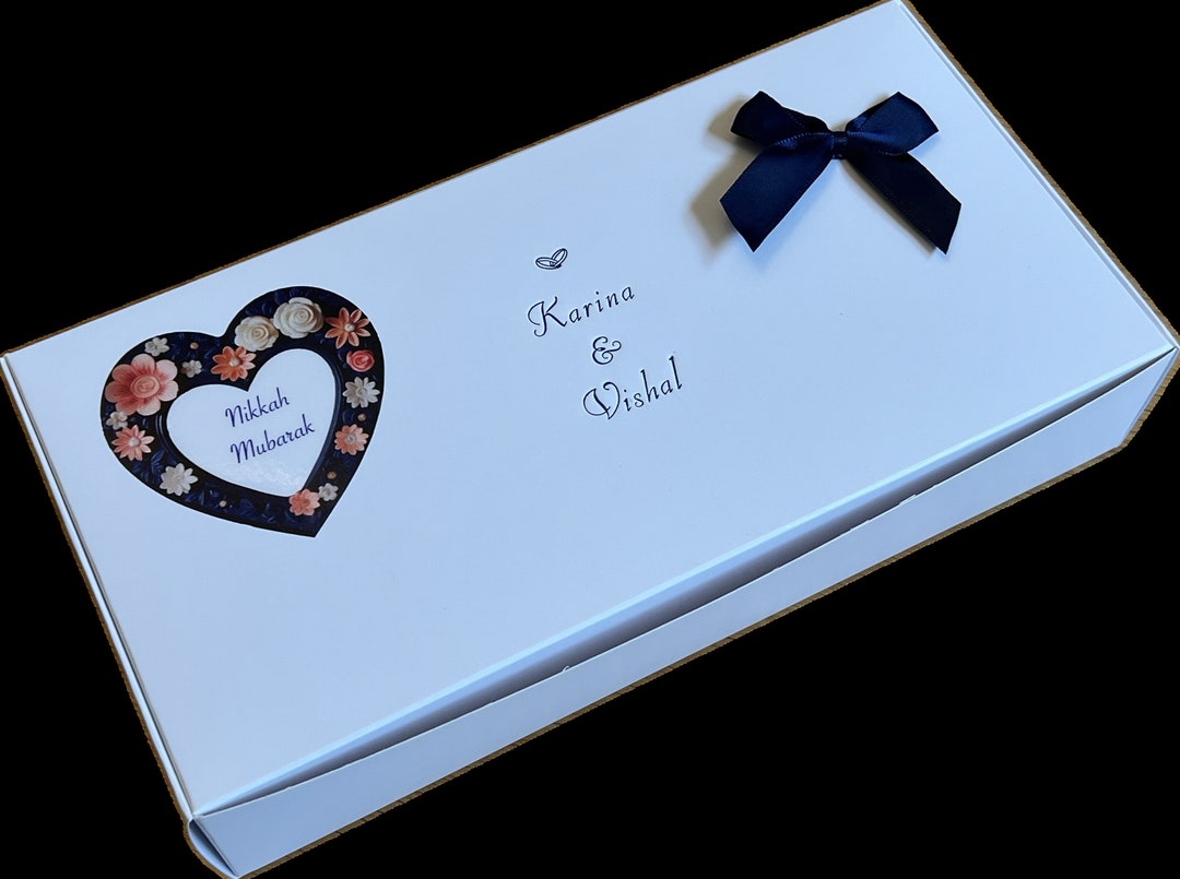 Nikkah Mubarak Design White mithai Boxes With Floral Heart Decal and ...