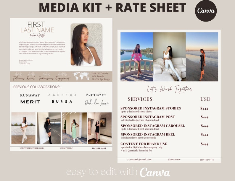 2 Page Media Kit Template for Canva Blogger Media Kit - Etsy