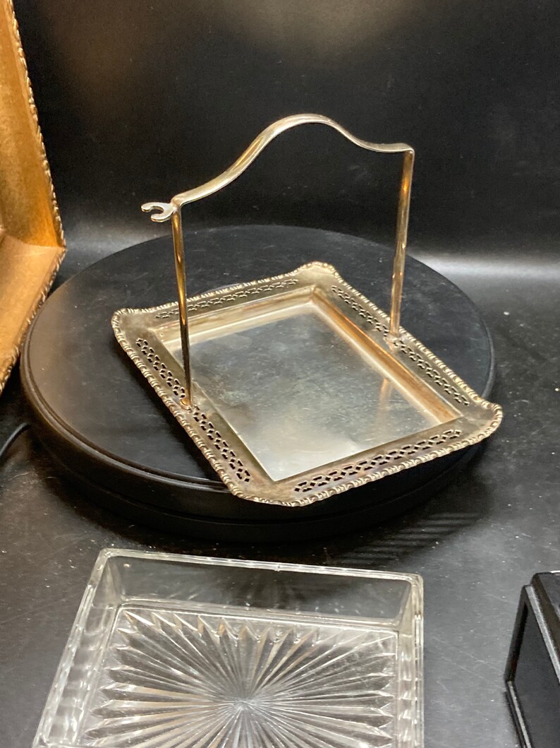 Vintage Silver Plated Small Tray With Rectangle Glassl Dish - Etsy
