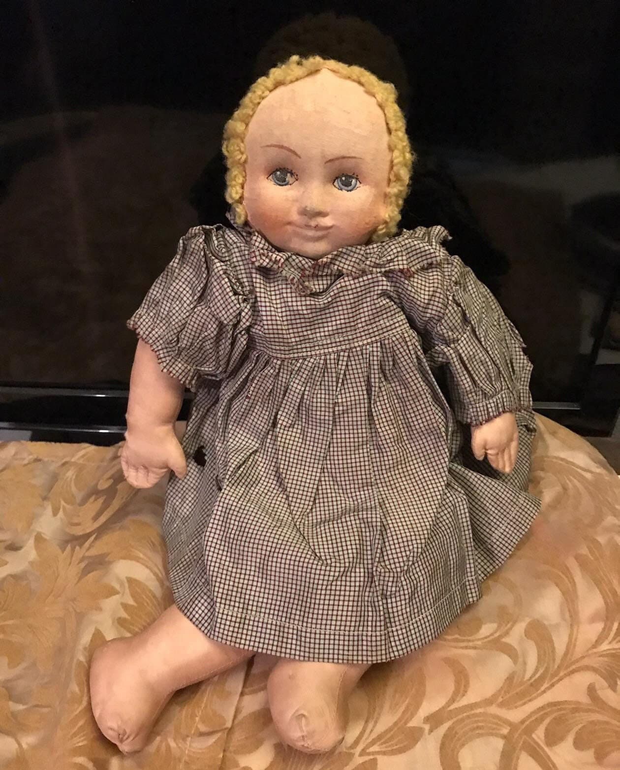 Vintage German Rag Cloth Doll Girl Hand Painted Face Yellow - Etsy