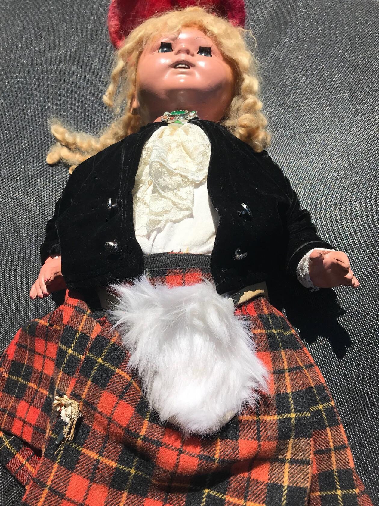 Vintage Large Walking, Pottery Headed Scottish Boy Doll With Composite ...