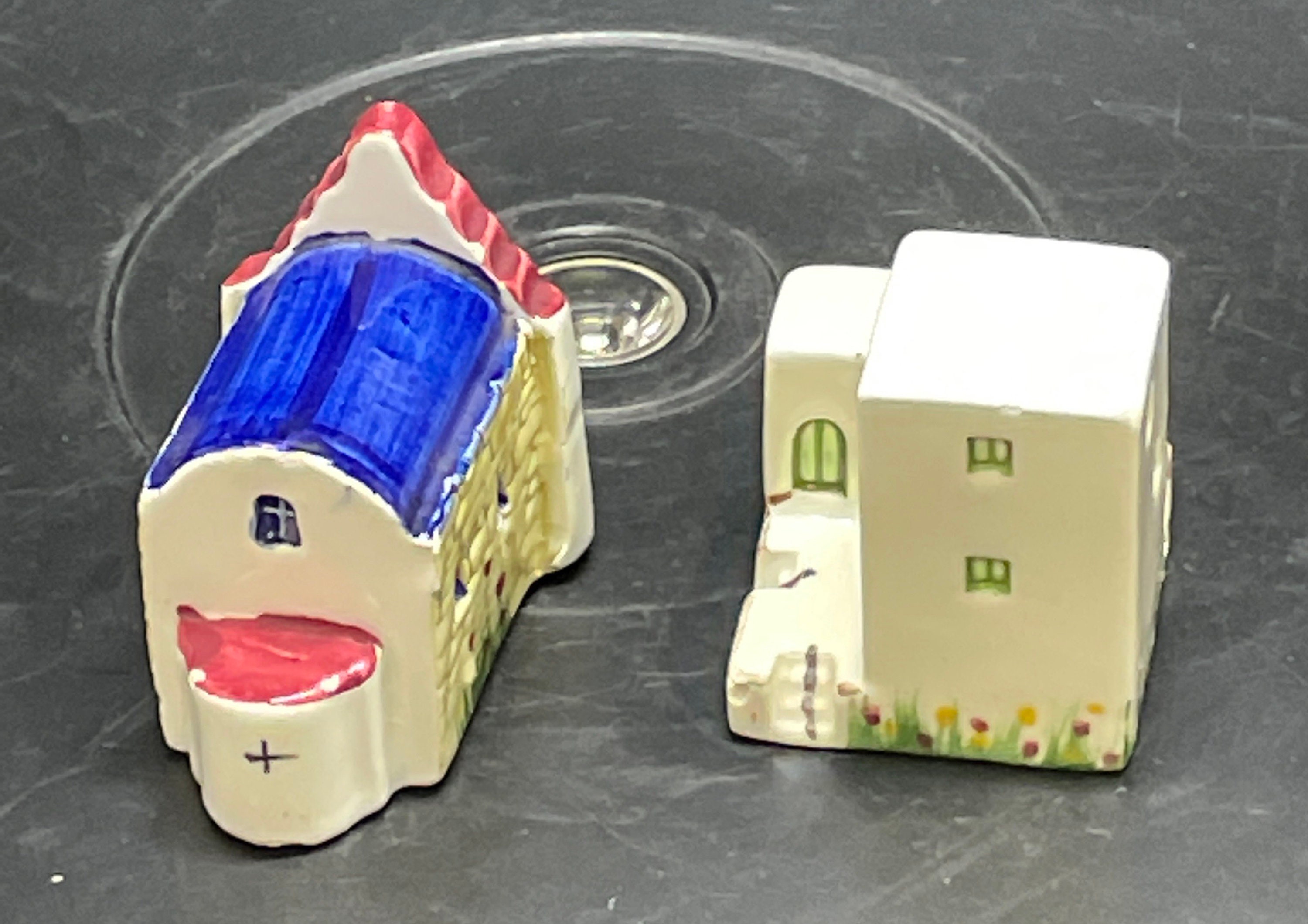 Pair of Vintage Small Ceramic Figurines Greece House and Church, Church ...