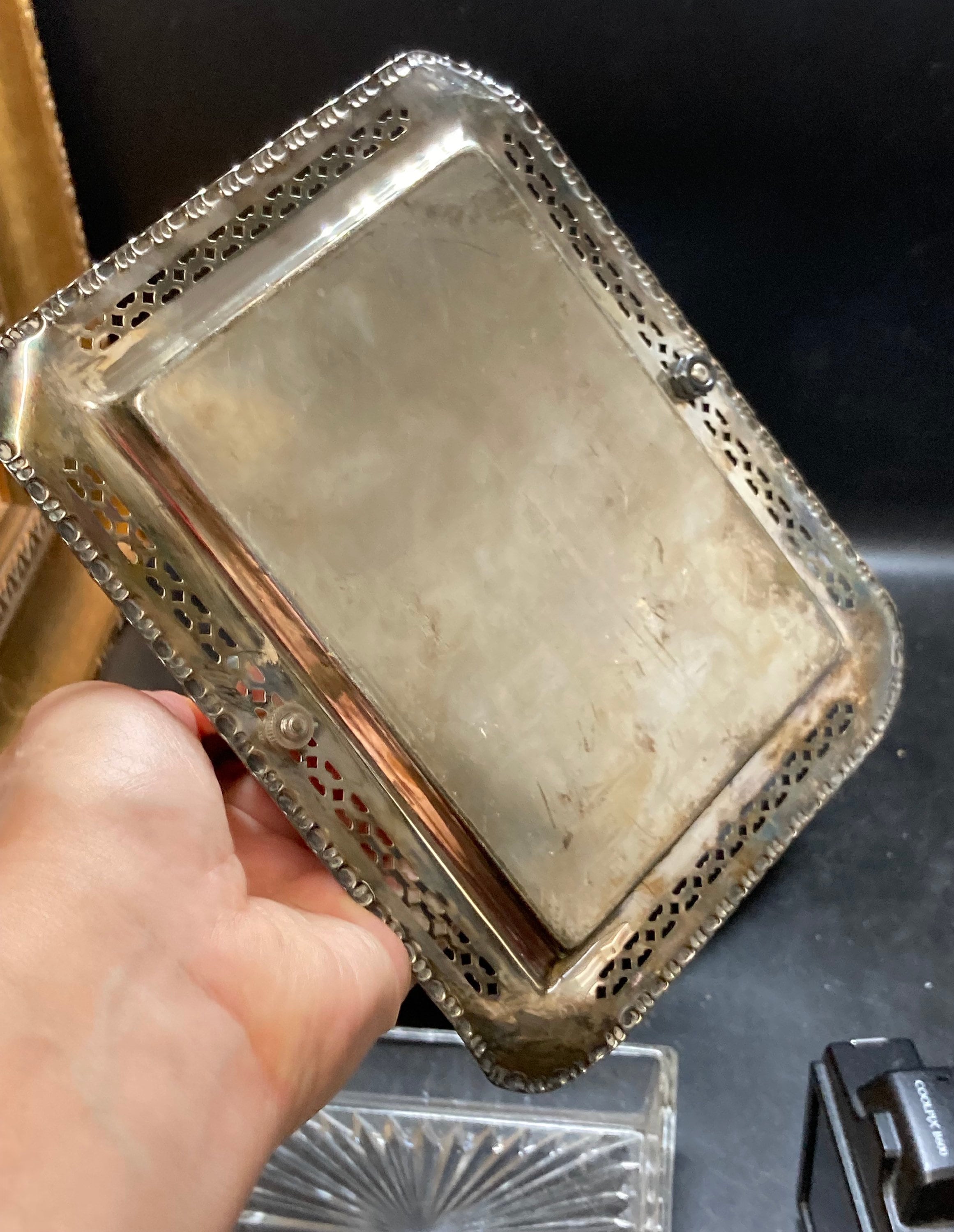 Vintage Silver Plated Small Tray With Rectangle Glassl Dish - Etsy