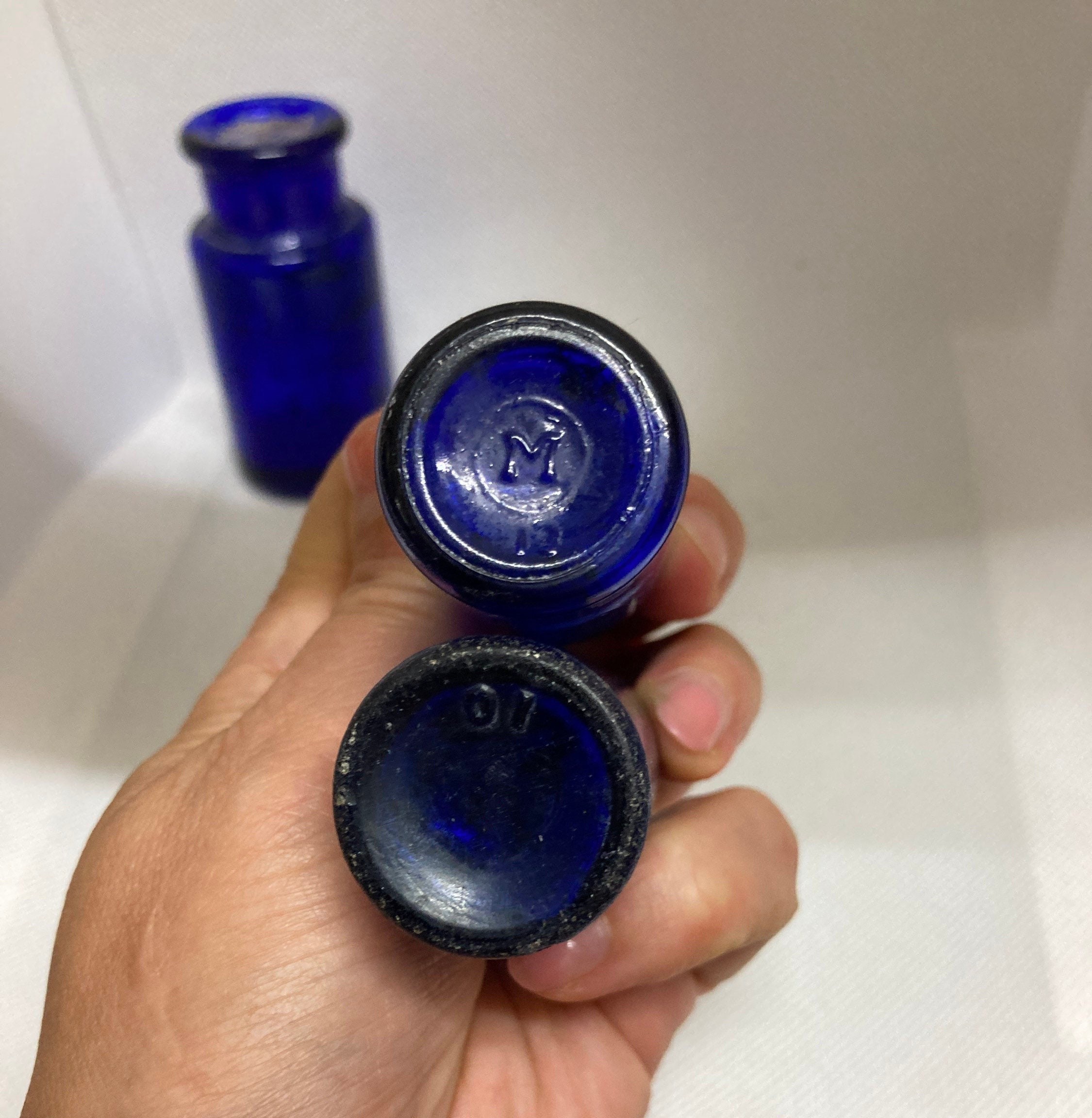 Three Vintage Miniature Cobalt Blue Glass Round Bottles3 - Etsy