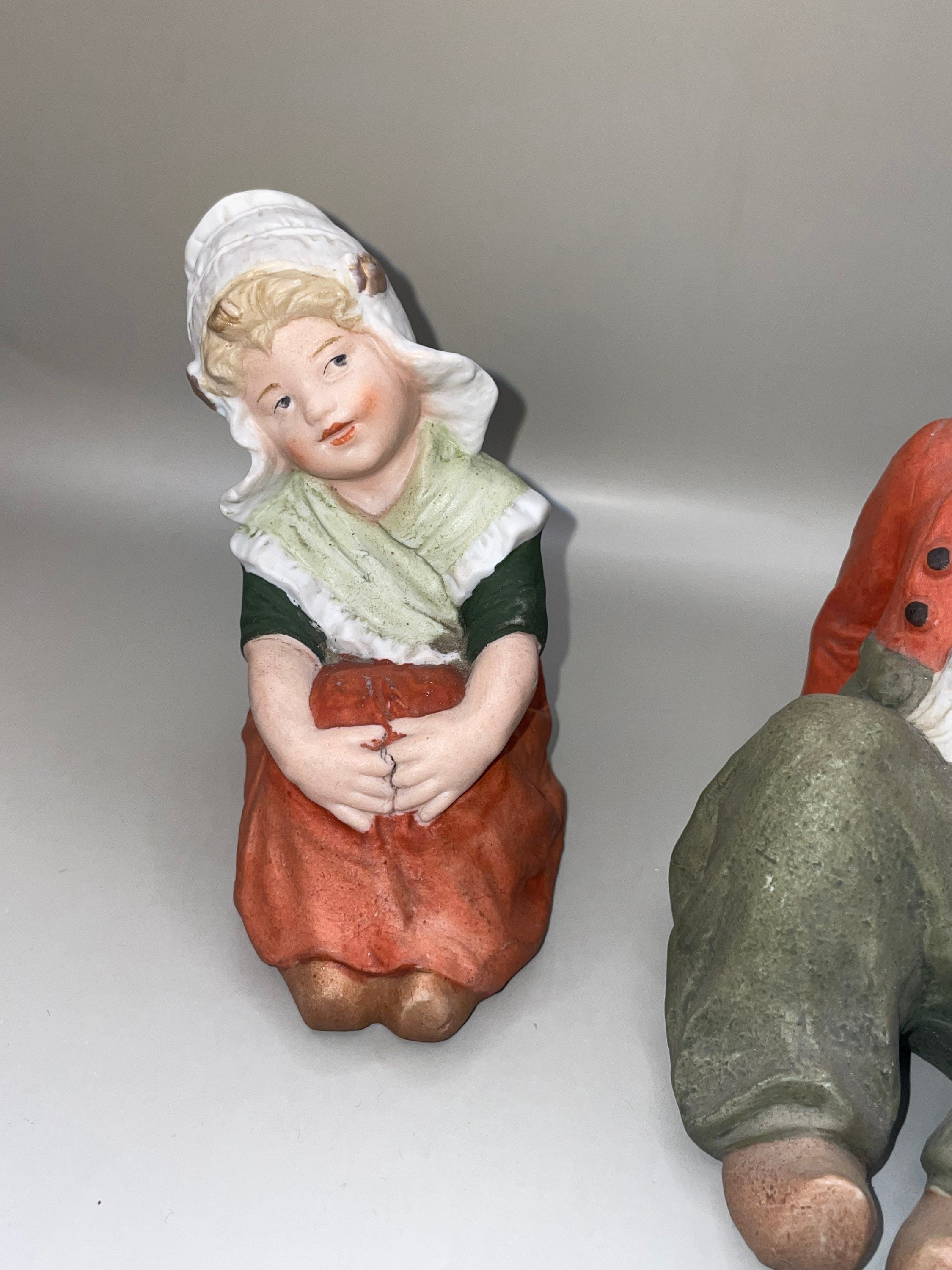 1900’s Gebruder Heubach , Antique Pair Figurines of Sitting Bisque ...