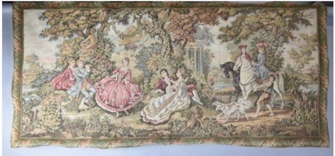 Antique,an Italian Tapestry Wall Hanging Depicting Music Party in Park ...