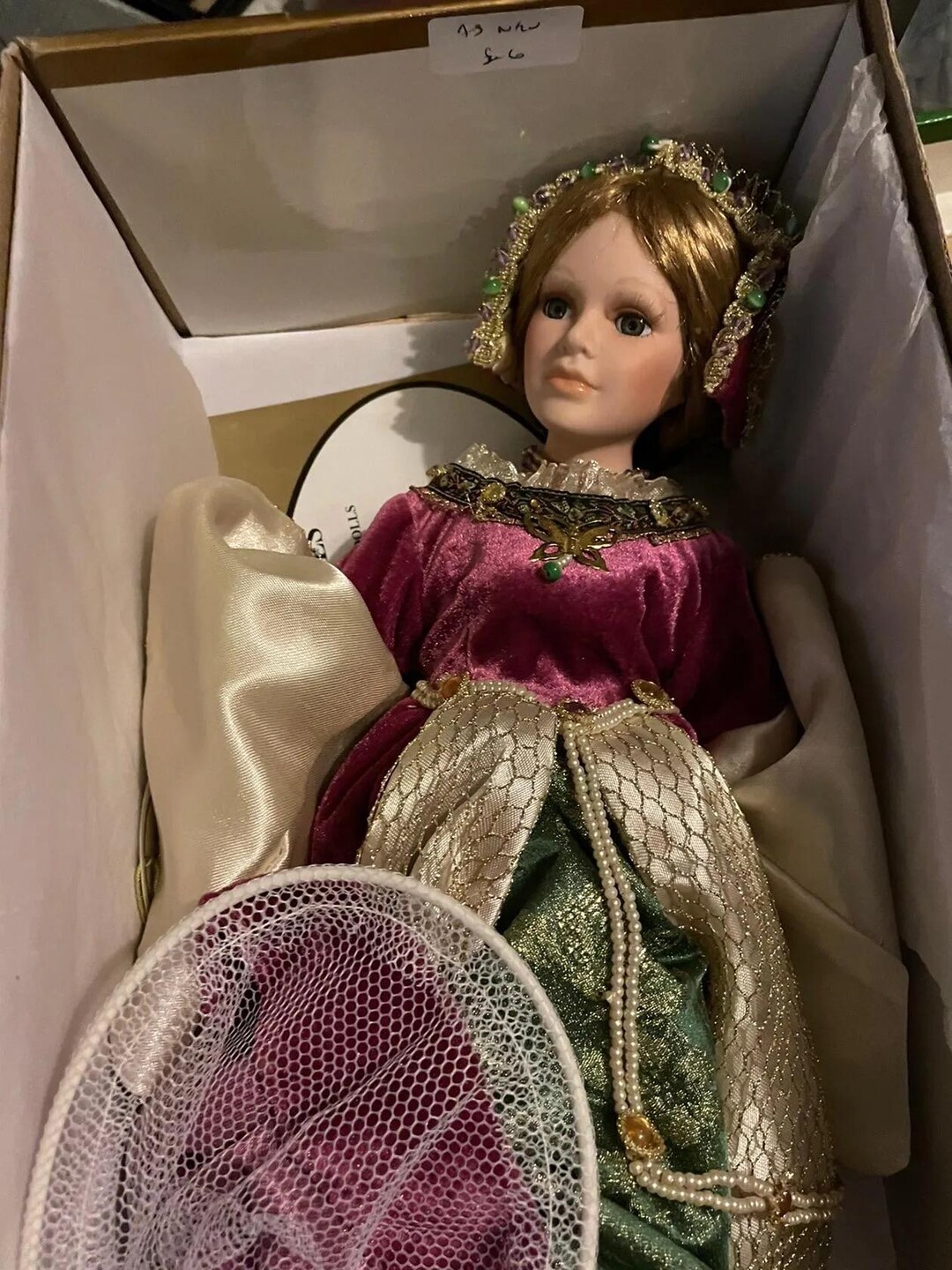 Porcelain Doll Queen by Regency Fine Art ,with Stand , Box , Soft Body ...