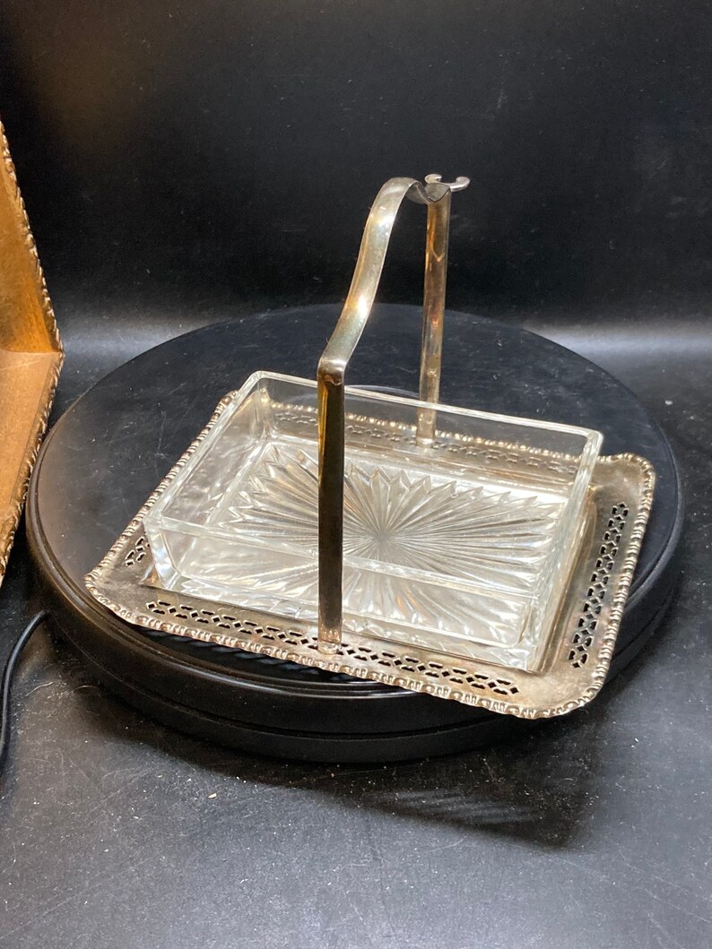 Vintage Silver Plated Small Tray With Rectangle Glassl Dish | Etsy