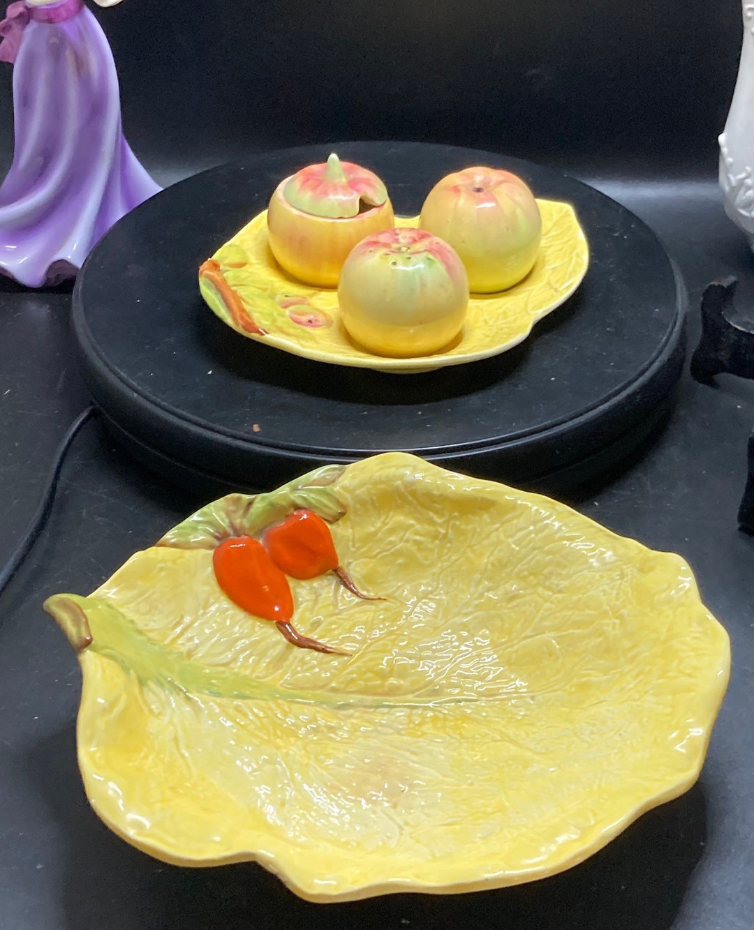 Vintage Yellow Porcelain Set , Apples and Leaves Shopped ,salter ...