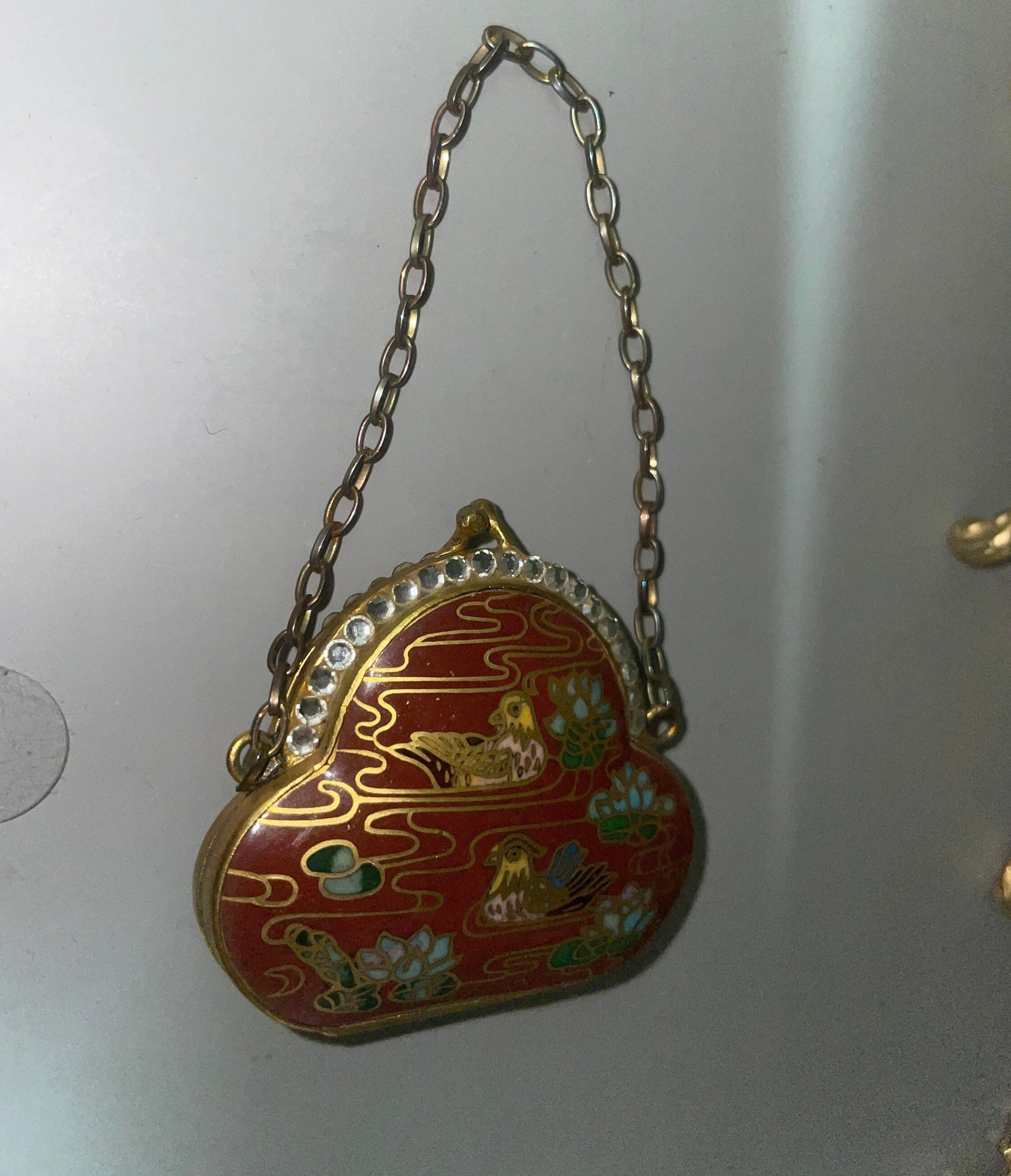 Chinese Oriental Asian Style Small Cloisonné Coin Box on Chain ...