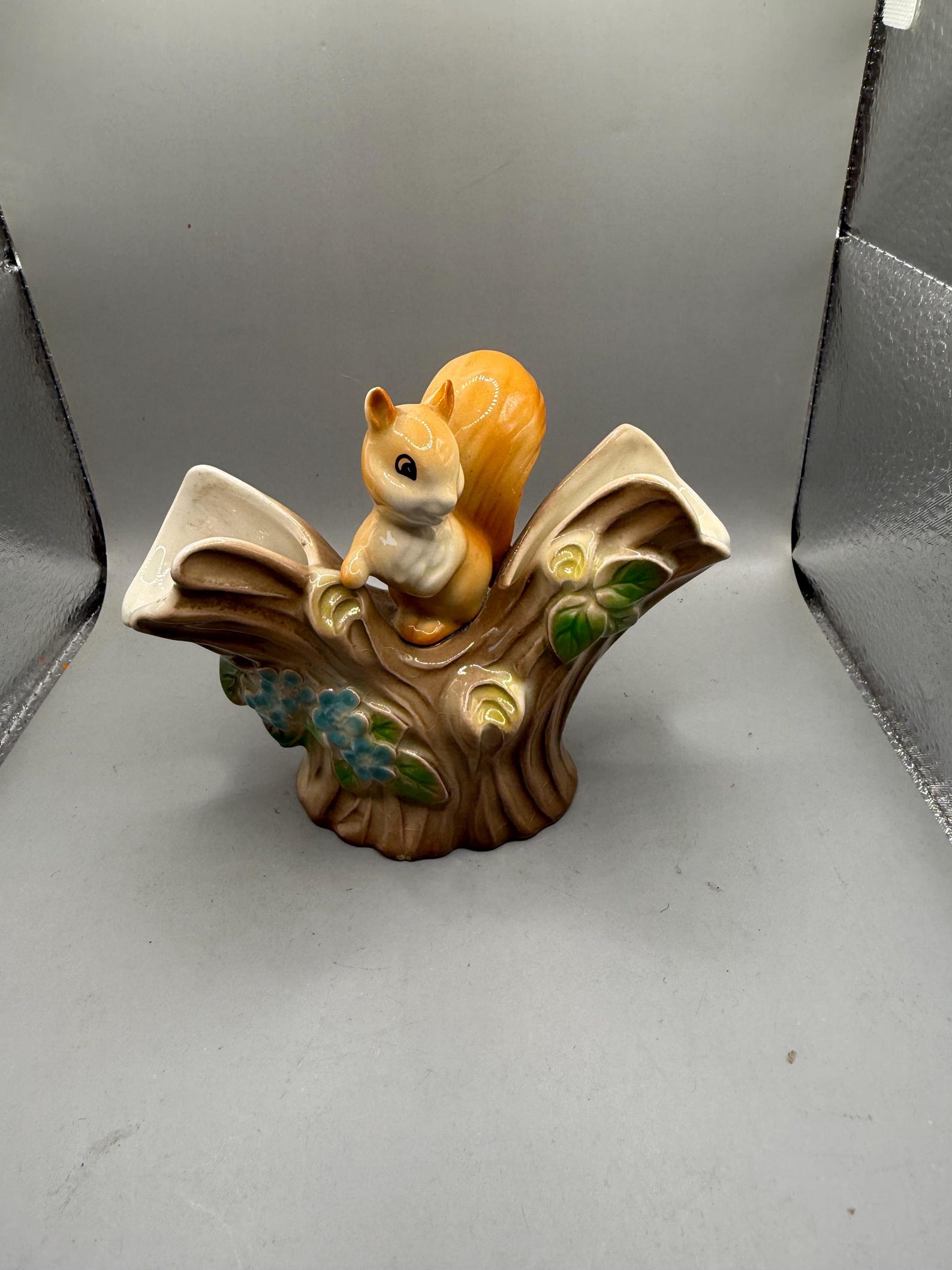 Vintage,small Vase With Seating Squirrel in Tree Figurine, Marked Fauna ...
