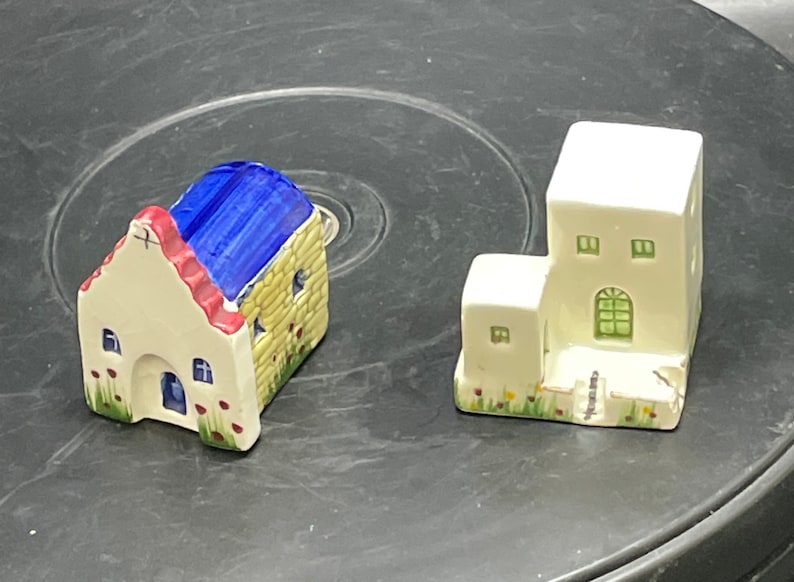 Pair of Vintage Small Ceramic Figurines Greece House and Church, Church ...