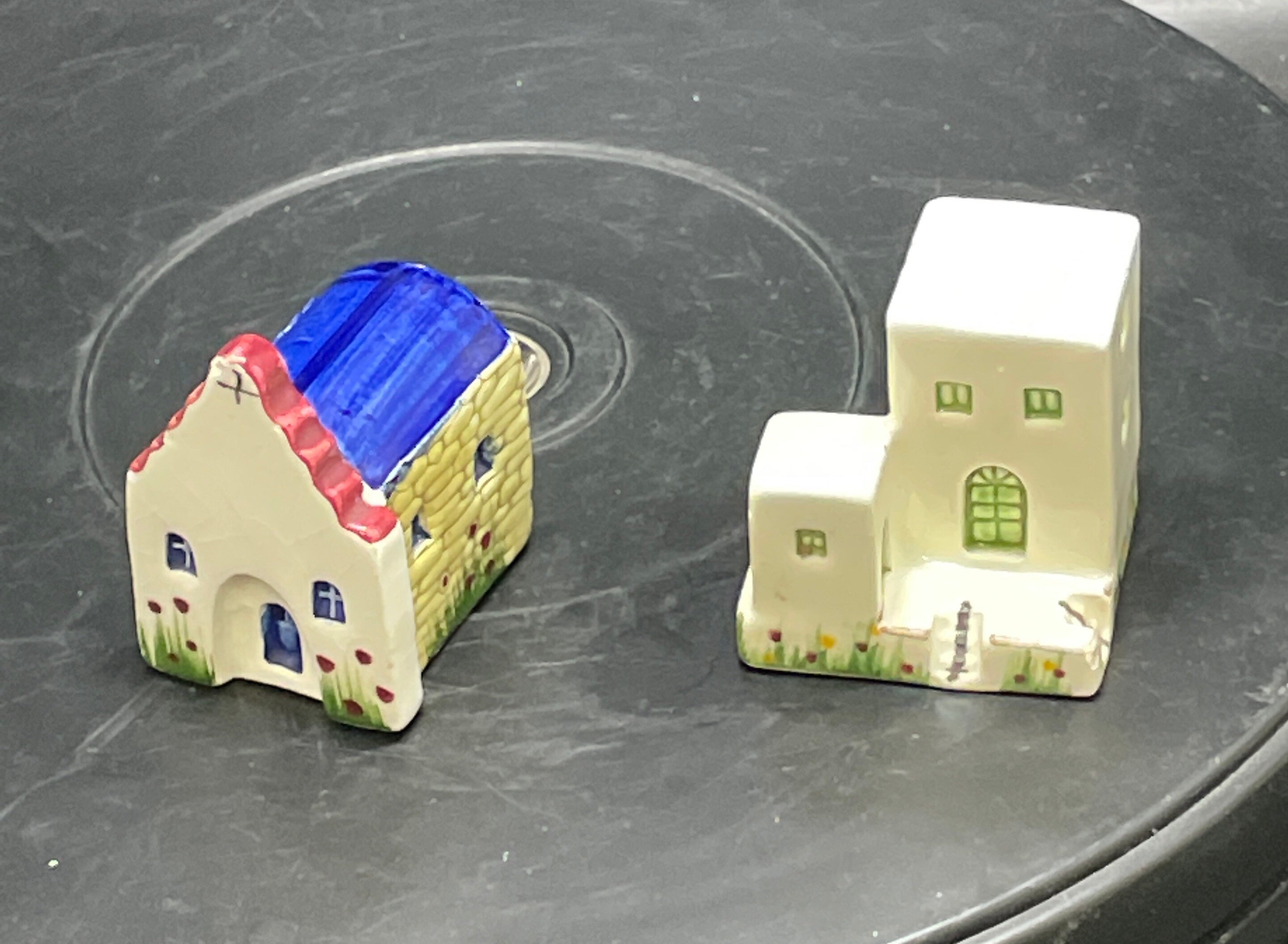 Pair of Vintage Small Ceramic Figurines Greece House and Church, Church ...