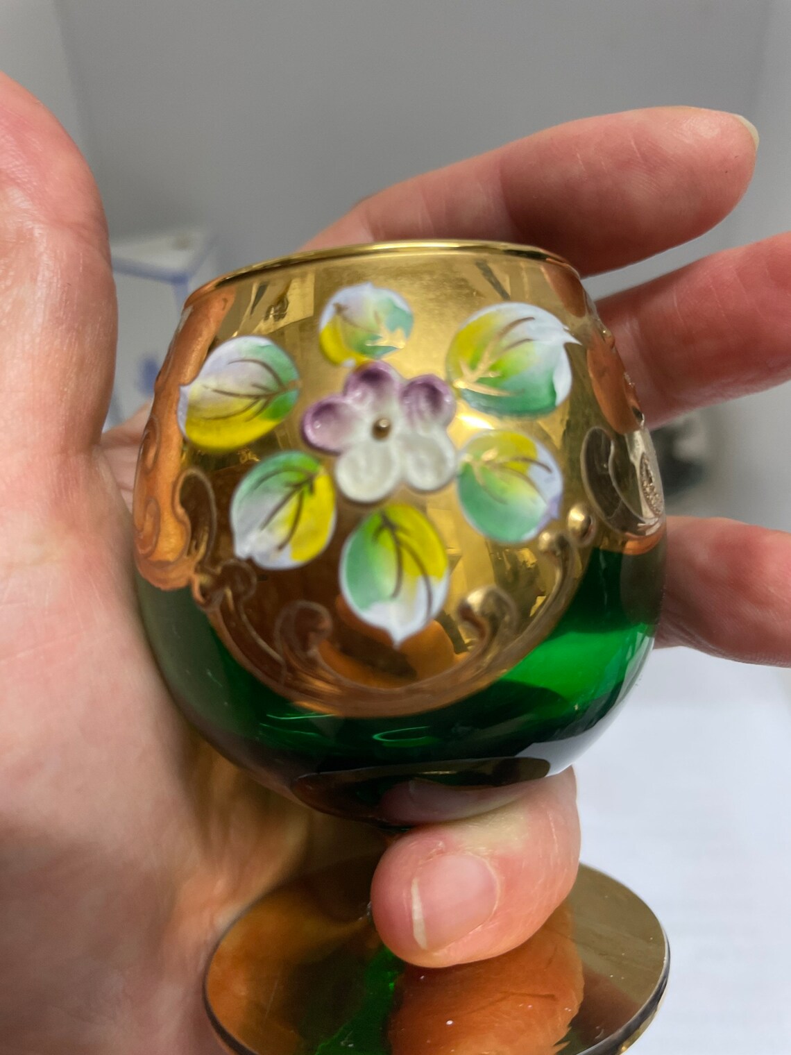 Vintage Hand Made Murano Glass ,green and Gold Venetian Brandy Shifter ...