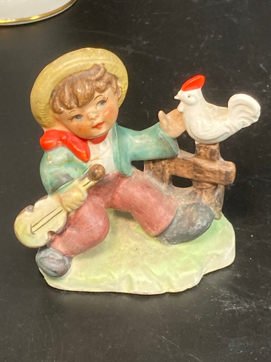 Vintage Foreign Porcelain Boy With White Cockerel - Etsy