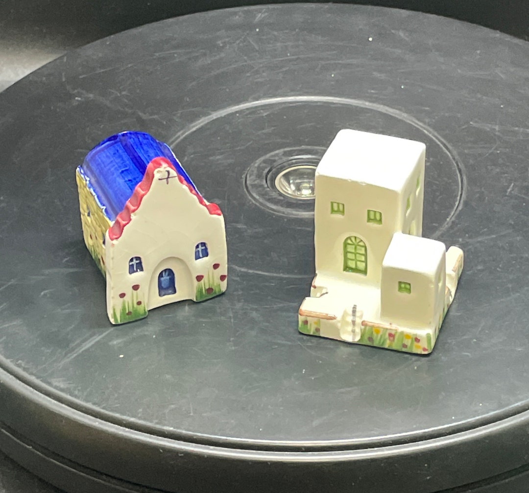 Pair of Vintage Small Ceramic Figurines Greece House and Church, Church ...