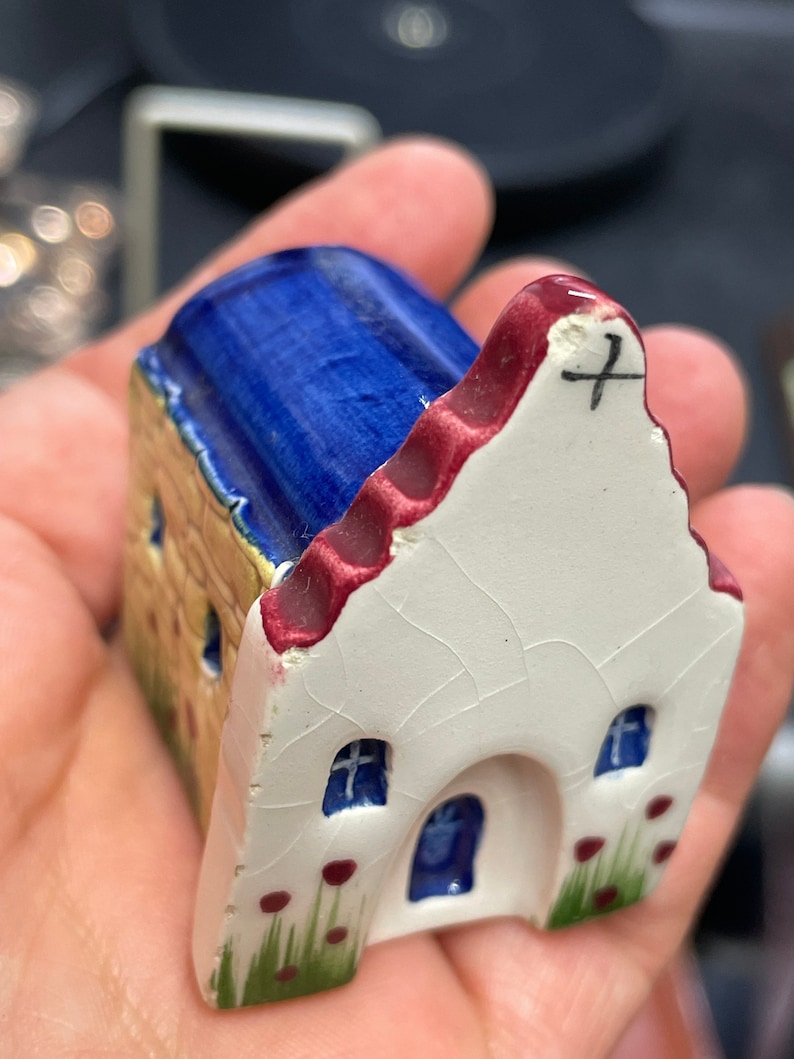 Pair of Vintage Small Ceramic Figurines Greece House and Church, Church ...