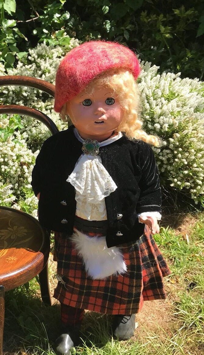 Vintage Large Walking, Pottery Headed Scottish Boy Doll With Composite ...