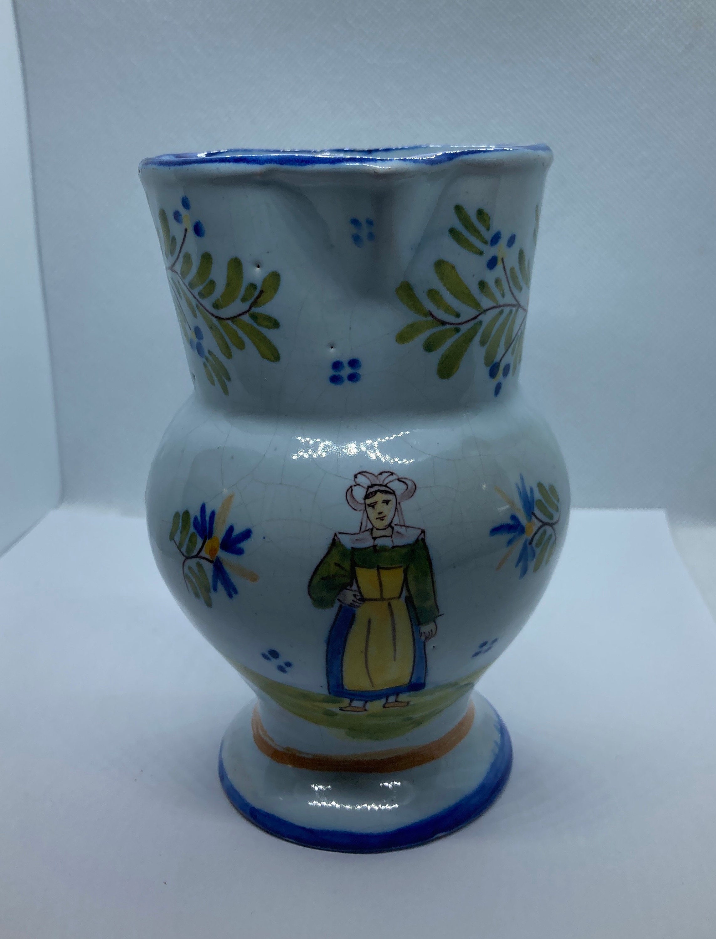 Antique Hand Painted Ceramics Blue Milk Jug With Flowers and Lady - Etsy