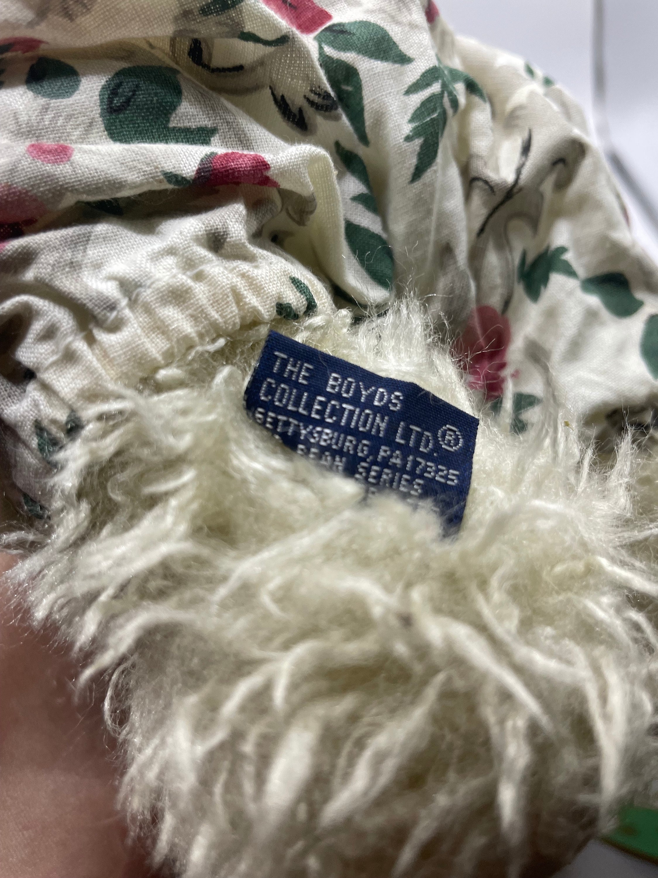 Vintage White Girl Teddy Bear Dressed Flower Pattern Clothes and Ribbon ...