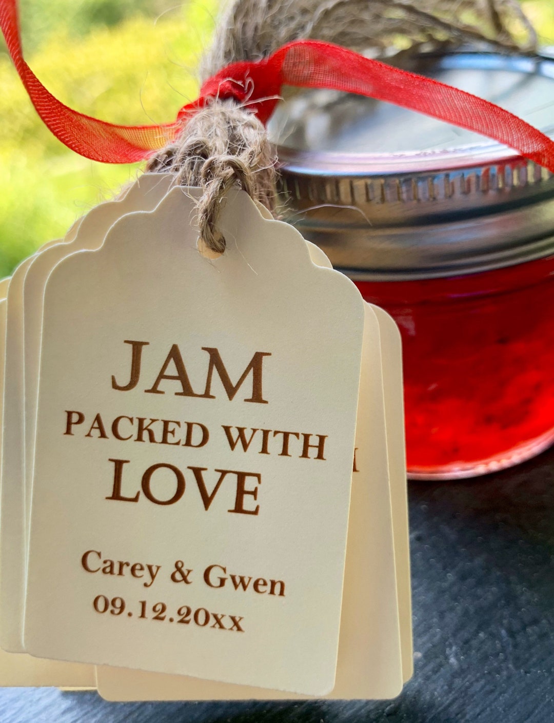 Custom Wedding (15) Tags - Jam Packed With Love Wedding Favor Tag Party ...