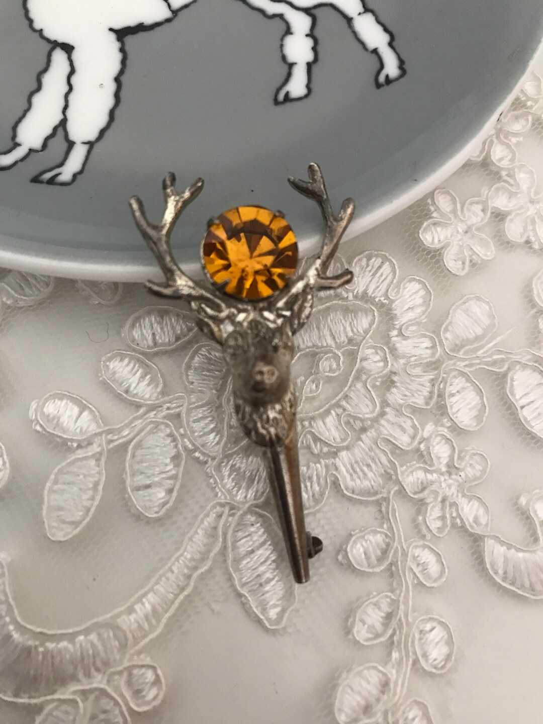 Vintage Scottish Stag's Head Brooch, Retro Deer Head Antler Lapel Pin ...