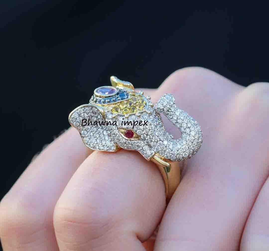 Elephant Rings Jewelry Natural Rose Cut Diamond Ruby and Sapphire Ring ...