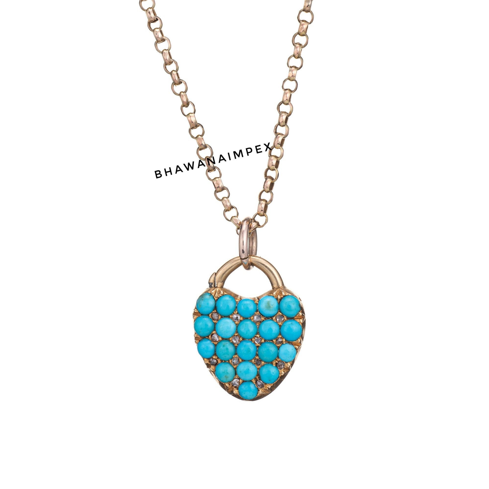 Heart Shape Turquoise Chain Necklace Jewelry Solid 925 Sterling Silver ...