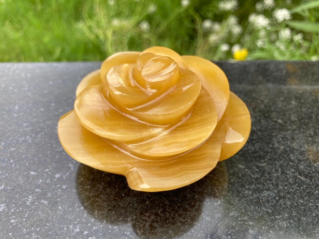 3 Yellow Mexican Calcite Rose Carving, Yellow Calcite Carving Home ...