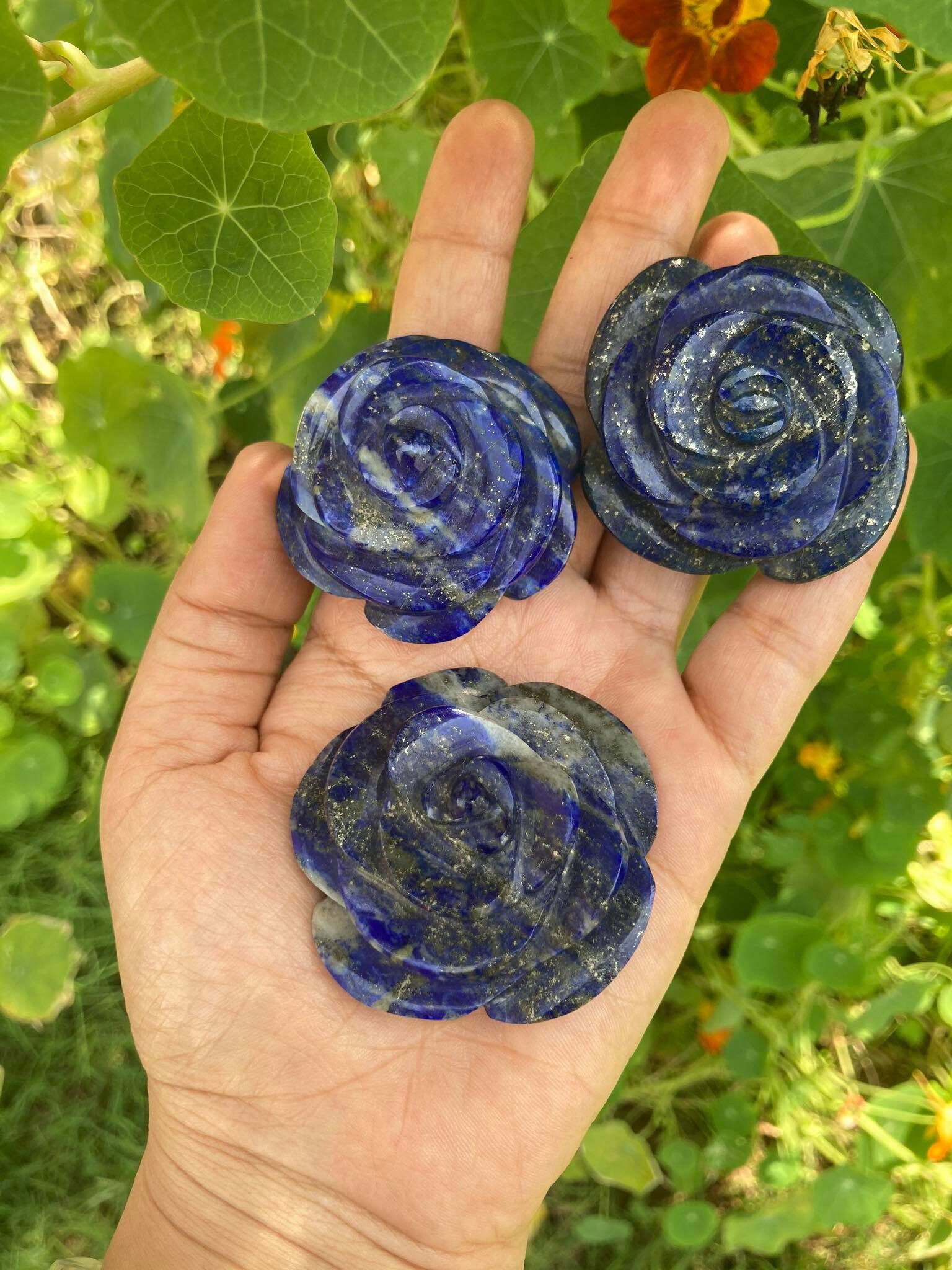 Lapis Lazuli rose carving set of 3 crystal rose carving | Etsy
