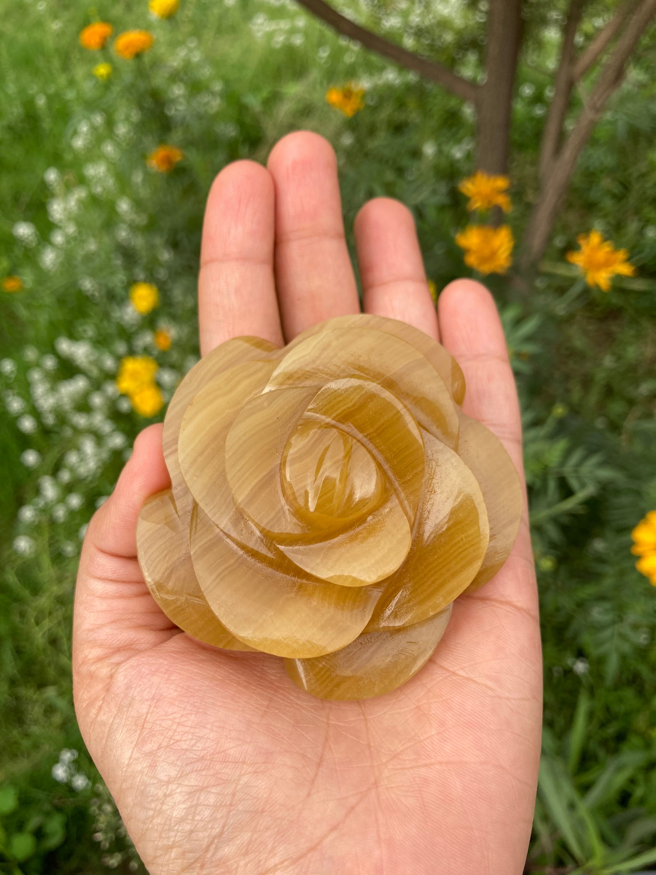 3 Yellow Mexican calcite rose carving Yellow calcite carving | Etsy