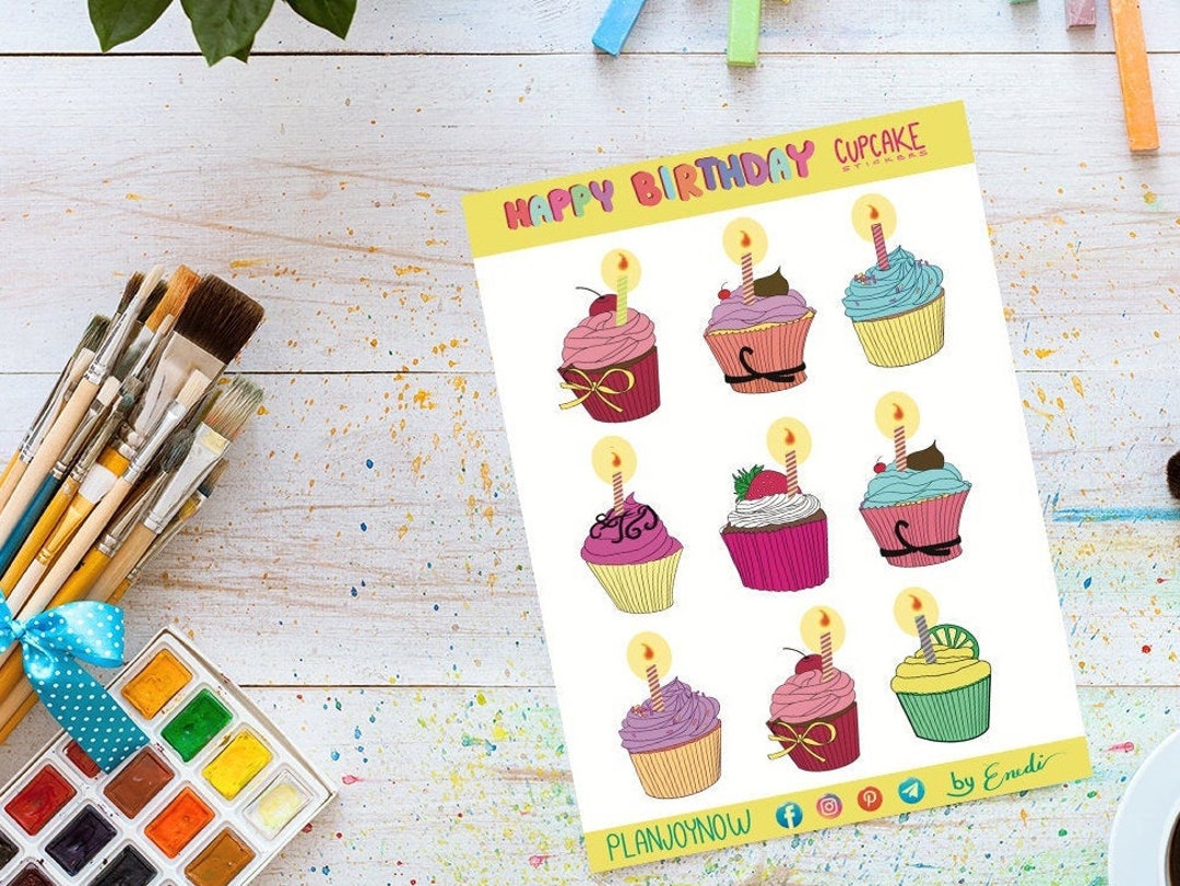 Happy Birthday Cupcake Planner Stickers, Bujo Stickers, Planner ...