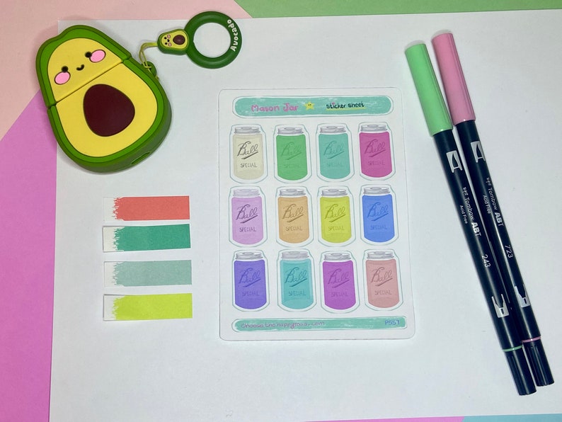 Mason Jar Colorful Stickers - Etsy