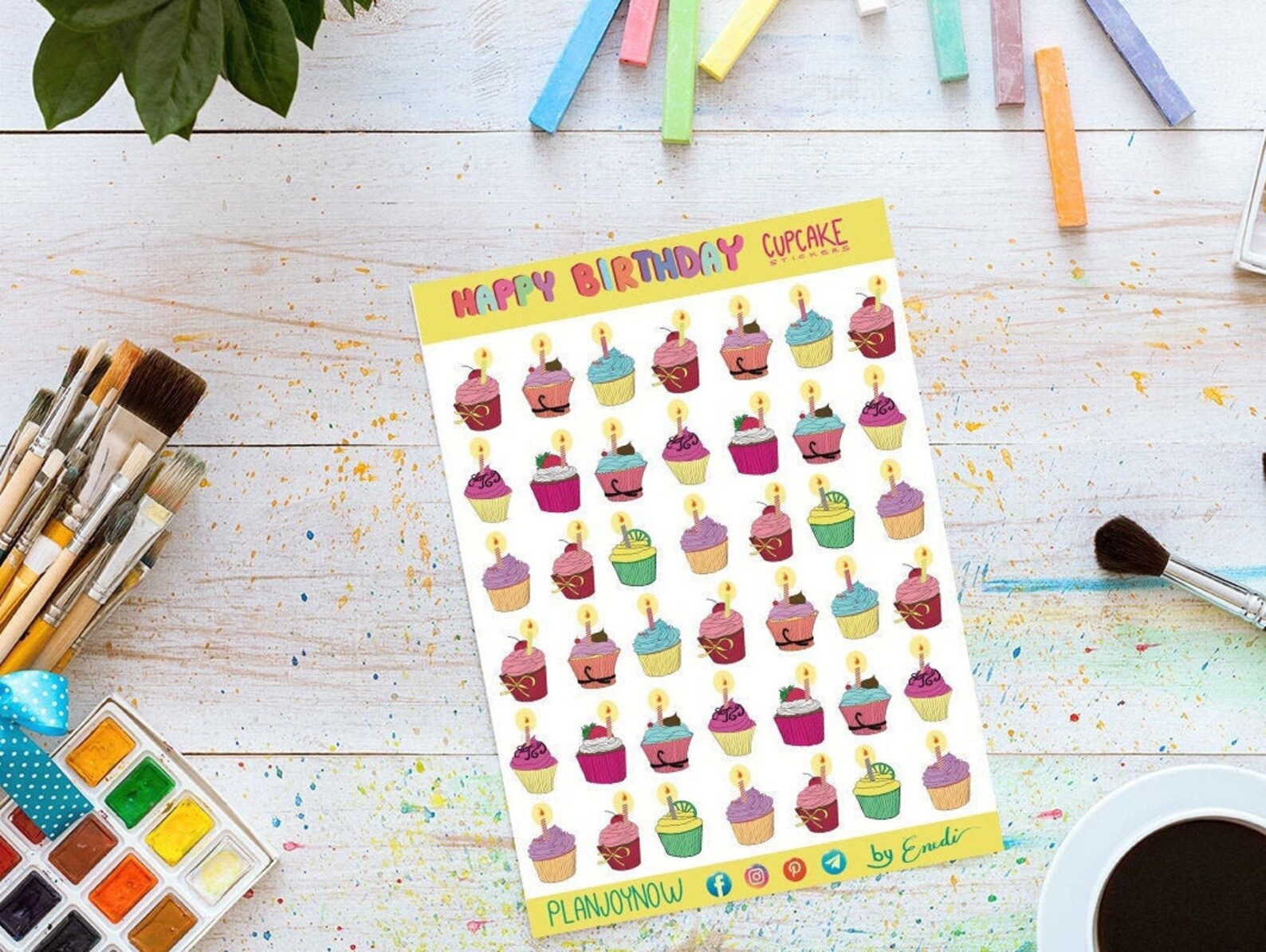 Happy Birthday Mini Cupcake Stickers Bujo Stickers Planner - Etsy