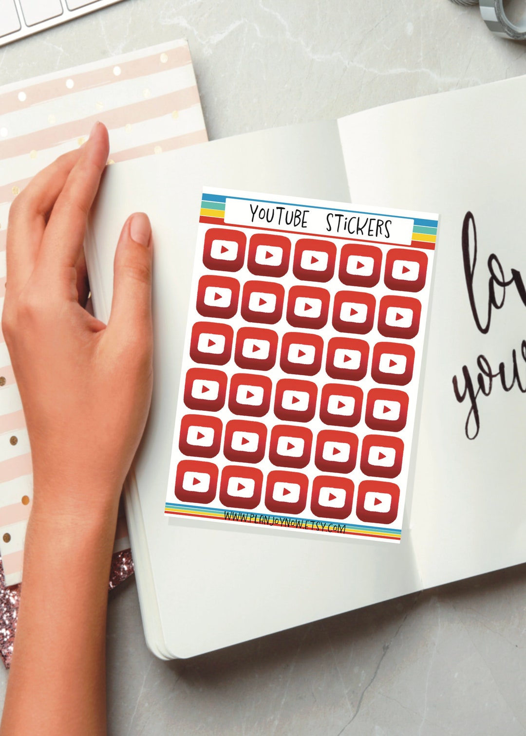 Youtube Social Media Sticker, Bujo Stickers, Planner Stickers, Bullet ...
