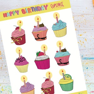 Happy Birthday Cupcake Planner Stickers, Bujo Stickers, Planner ...