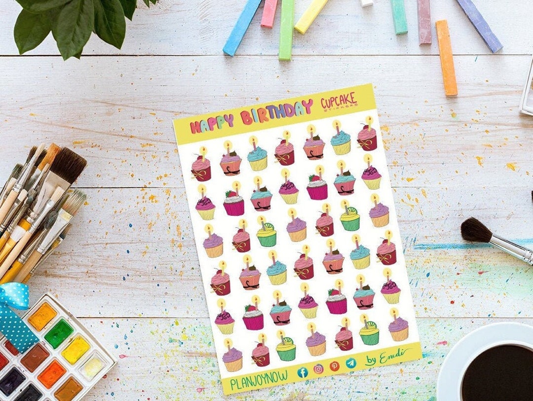 Happy Birthday Mini Cupcake Stickers, Bujo Stickers, Planner Stickers ...