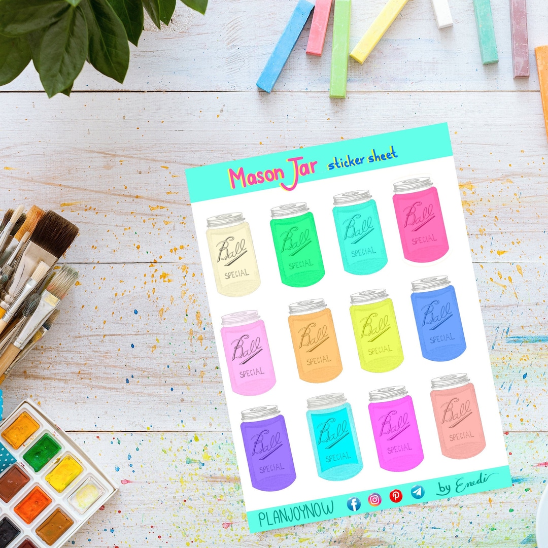Mason Jar Colorful Stickers - Etsy