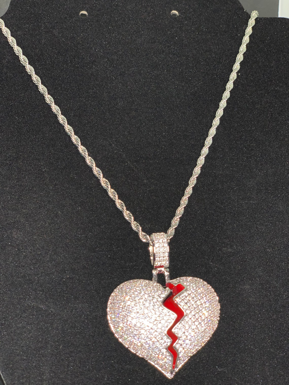 Broken Heart Iced Out Pendant Necklace Etsy