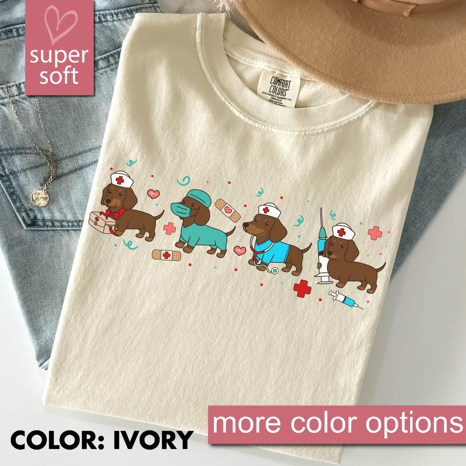 Comfort Colors® Dachshund Nurse Shirt, Wiener Dog RN Tee, Doxie Nurse ...