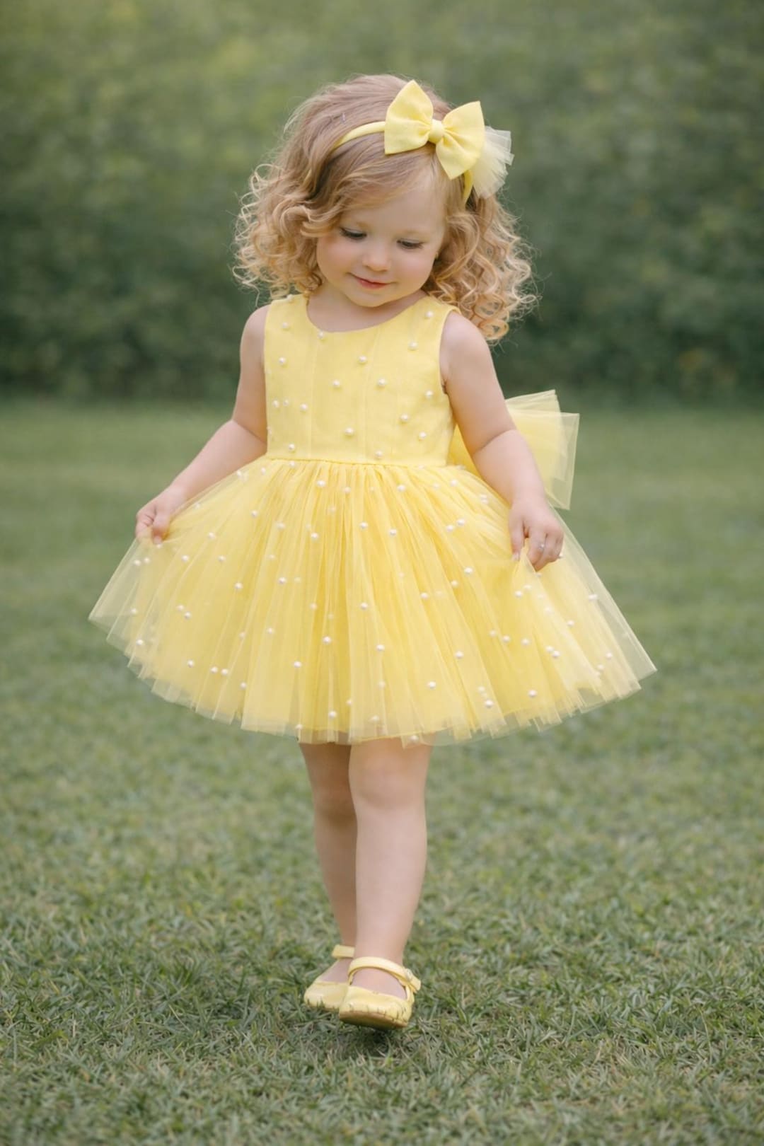 Luxury Yellow Tulle Dress, Girl First Birthday Outfit - Etsy